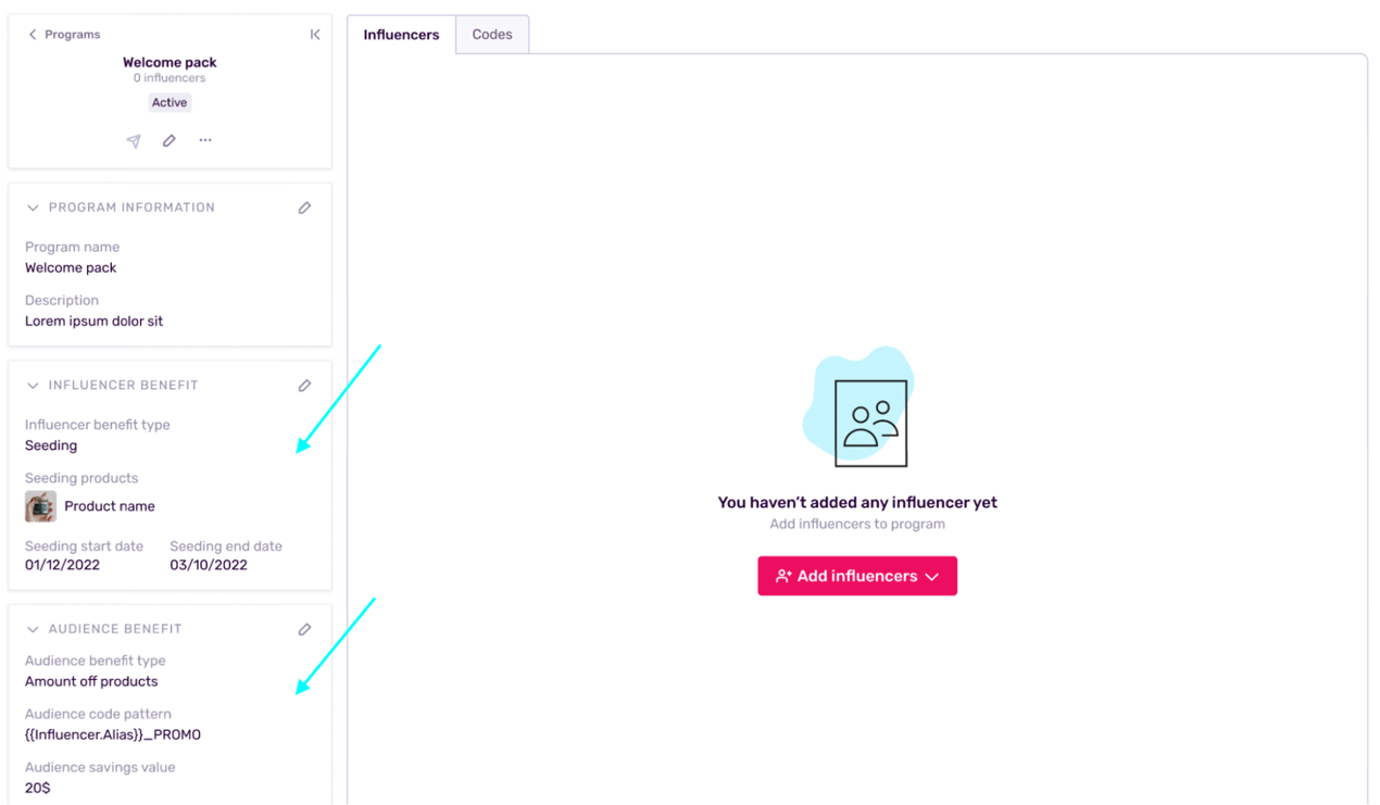 How to Add Influencer and Audience Codes