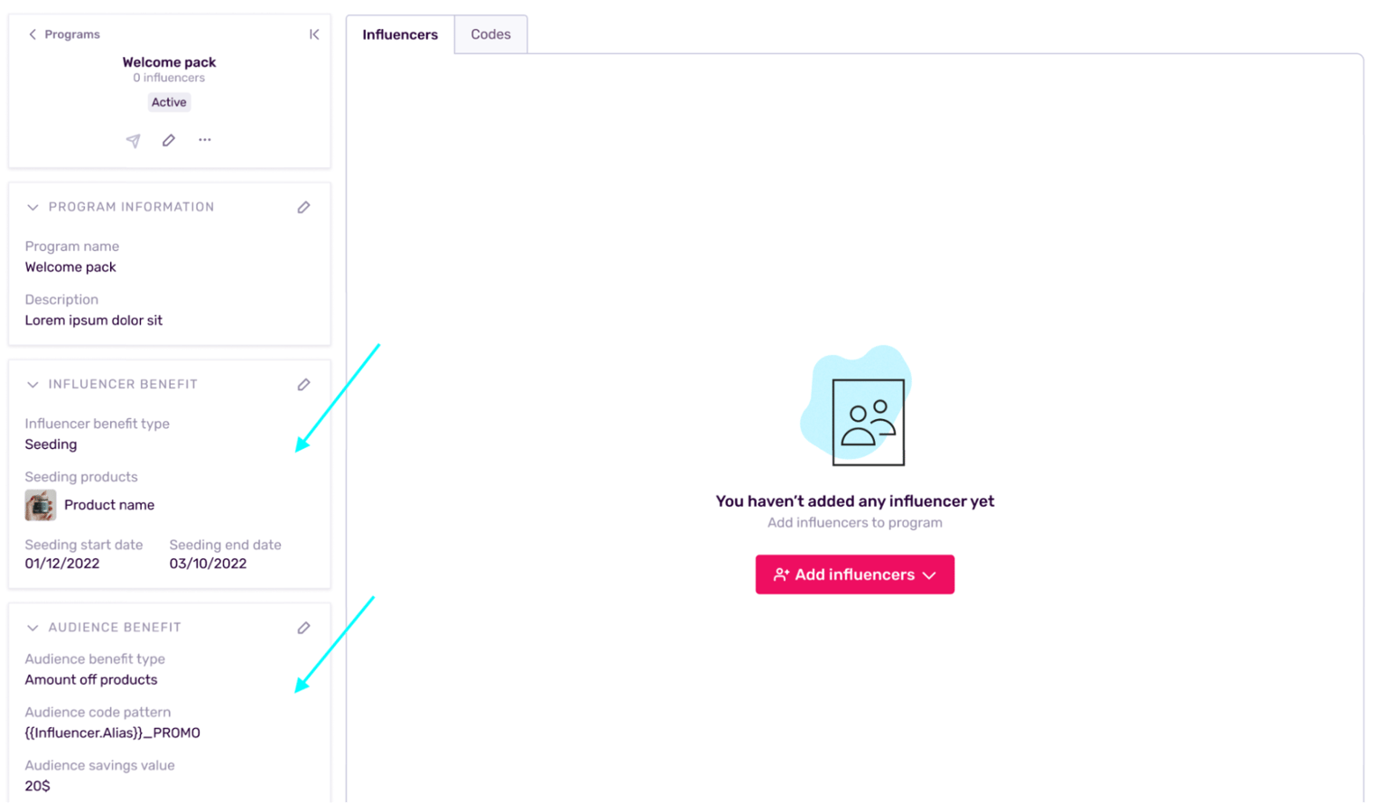 How to Add Influencer and Audience Codes
