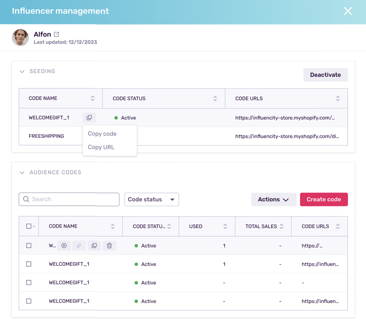 How to Add Influencer and Audience Codes