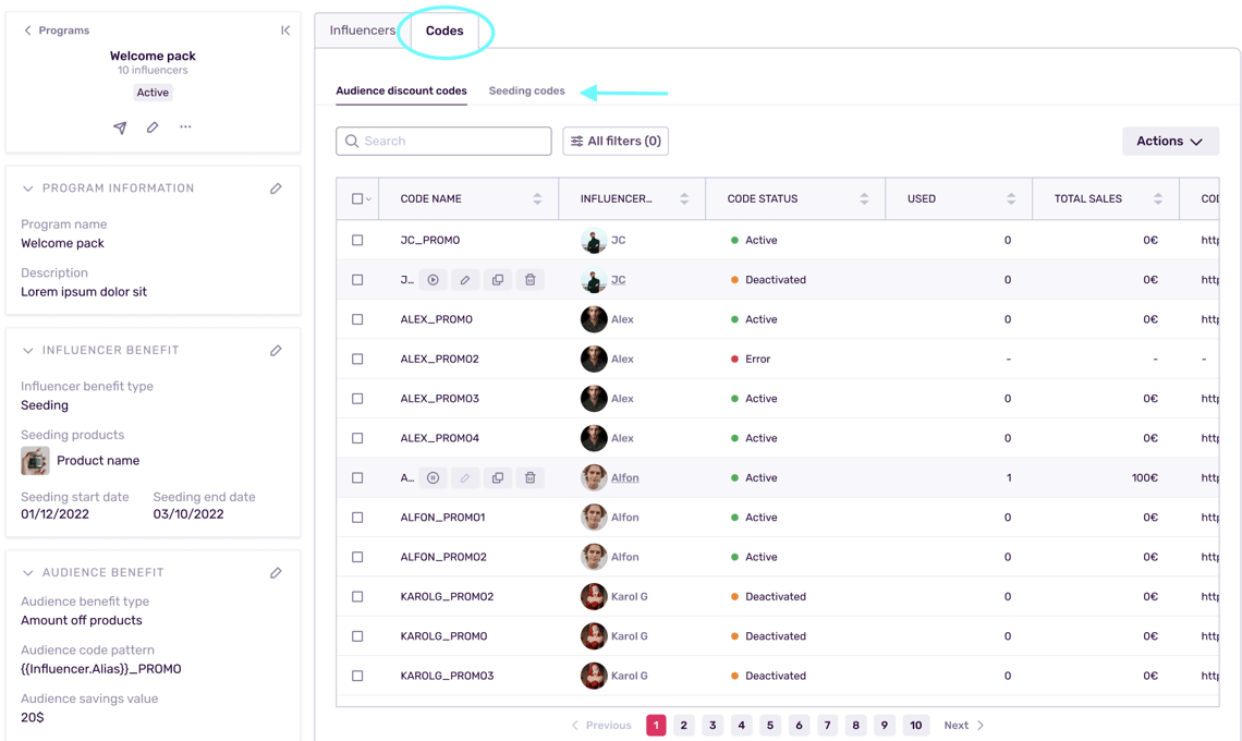How to Add Influencer and Audience Codes