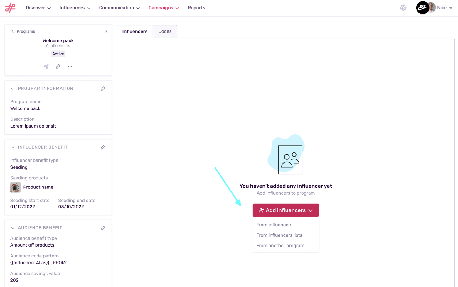 How to Add Influencers to Programs