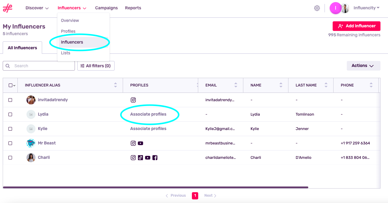 How to Associate a Profile to an Influencer