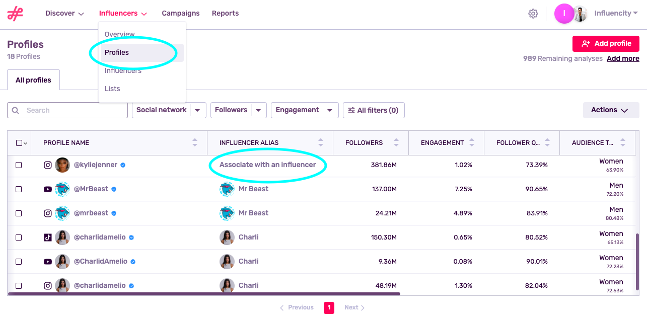How to Associate a Profile to an Influencer