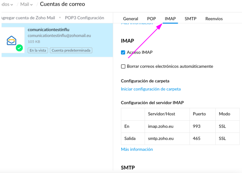 Conecta Zoho mediante IMAP
